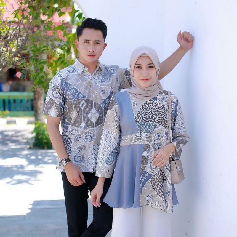 Jual Batik Couple Modern M L XL XXL Atasan Batik Kerja Wanita dan Pria ...