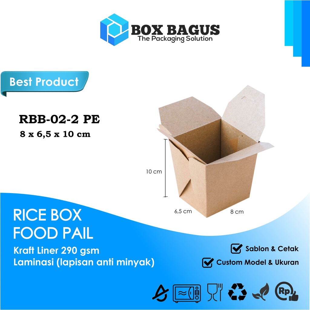 Jual RICE BOX 8x6,5x10 KRAFT 290 GSM LAMINASI - FOOD PAIL DUS KOTAK ...
