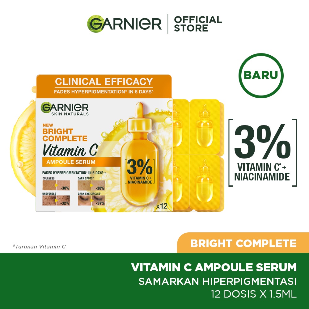 Jual Garnier Bright Complete Ampoule Vitamin C Hiperpegmentasi Serum(12x1,5ml) | Shopee Indonesia