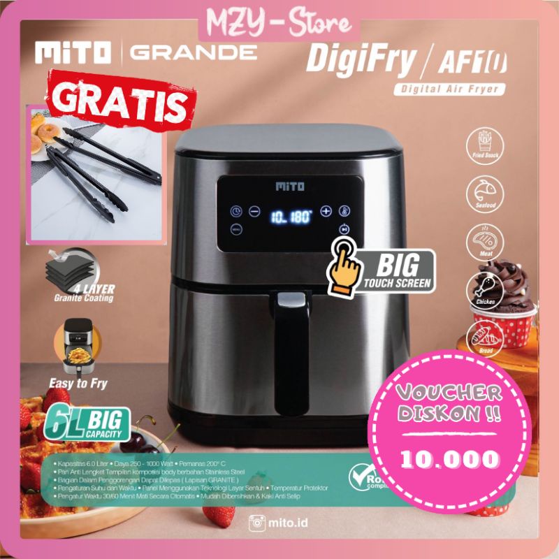 Jual Mito Grande AF10 Air Fryer Digifry AF 10 Touch Screen Low Watt Air ...