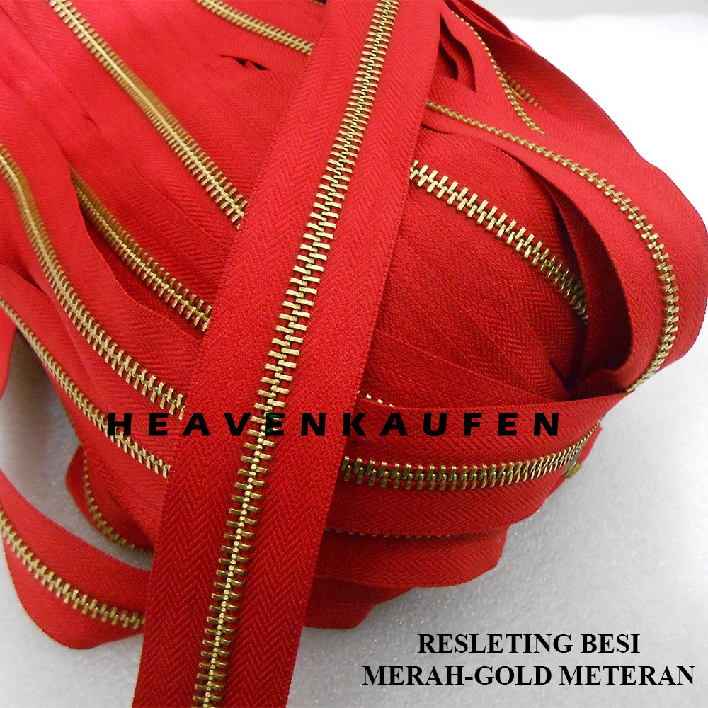 Jual Resleting Zipper Best Type Gigi Besi No 5 Warna Merah - Gold Emas ...