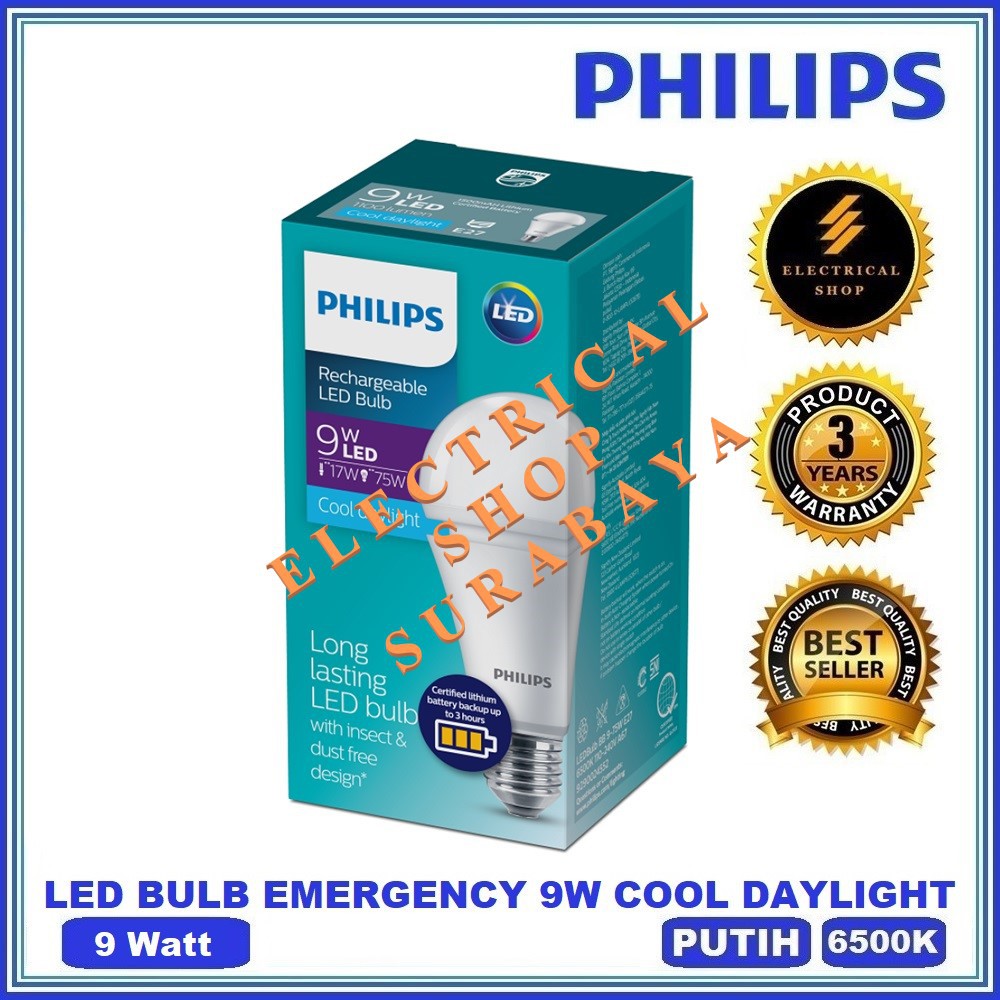 Jual PHILIPS EMERGENCY LAMPU LED BULB 9W 9 WATT PUTIH (GROSIR) RECHARGEABLE BATTERY EMERGENSI ...