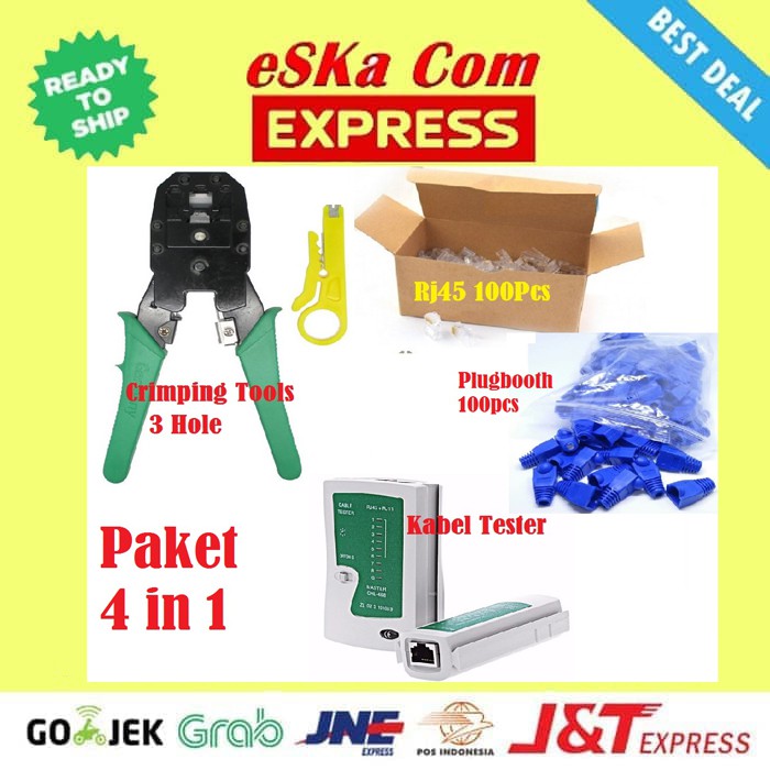 Jual Paket 4 in 1 Crimping tools -Tester LAn - Rj45 100 - Plugbooth ...