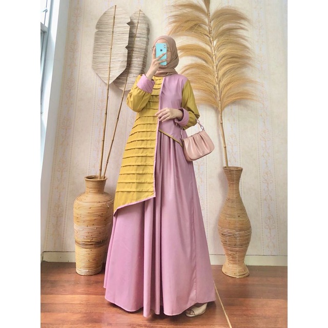 Jual Gamis dress cewek kue pastel pink mustard formal casual cantik ...
