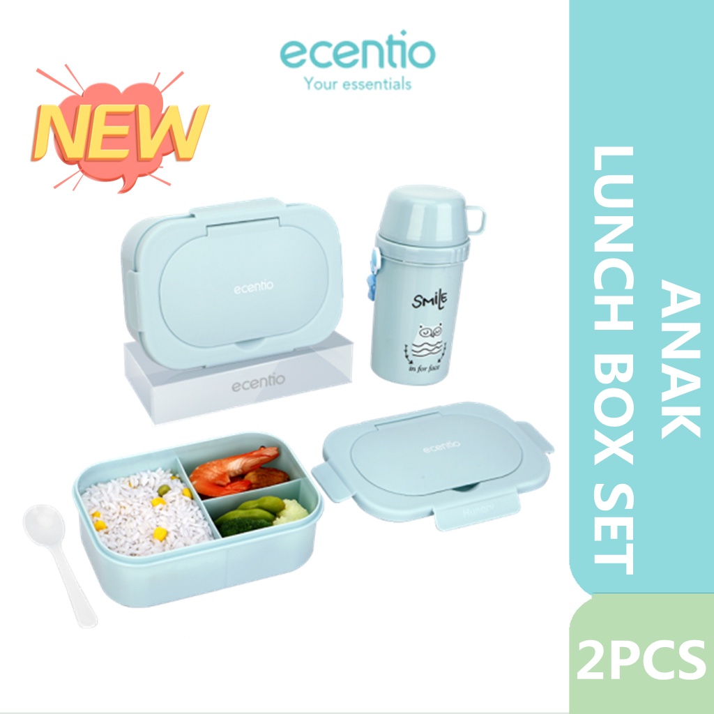 Jual ecentio lunch box Set Anak 650ml+450ml Botol/ Tempat Makan Anak Anti Tumpah /Kotak Makan ...
