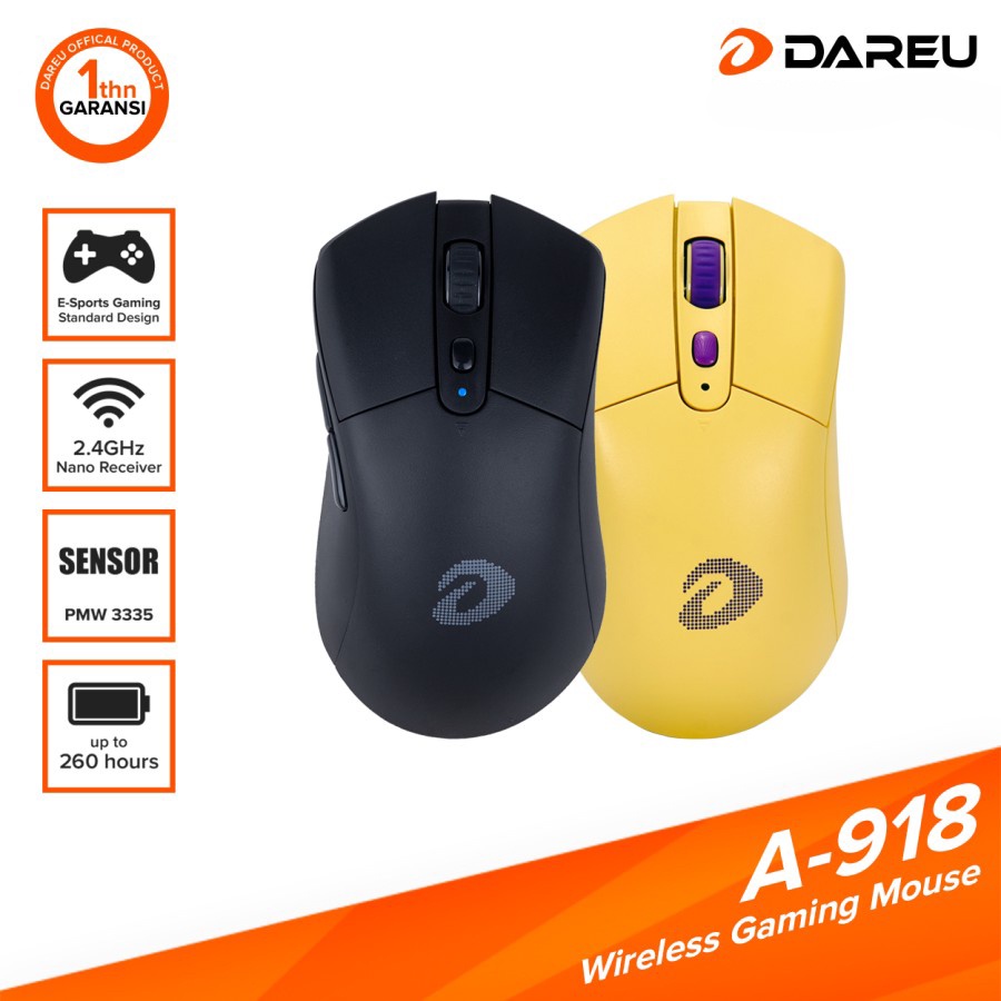 Jual Mouse Gaming Wireless DAREU A-918 PixArt 3335 Sensor 2.4 Ghz ...
