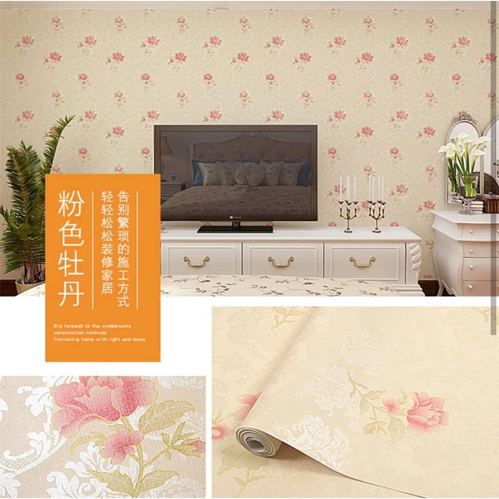 Jual Wallpaper Dinding 45cm X 10m Motif Mawar Cream Walpaper Stiker