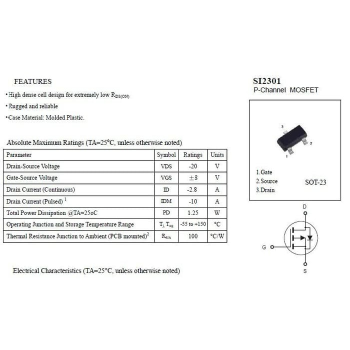 Jual SI2301 S12301 A1sHB Mosfet P-Channel 2.3A 20V SMD SOT-23 FET | Shopee Indonesia