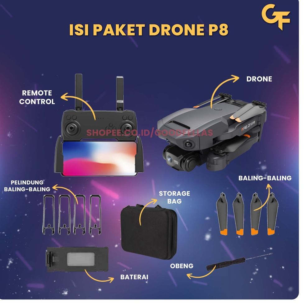 Jual DRONE P8 FITUR PENGHINDAR RINTANGAN KAMERA 2MP BATERAI 1800 MAH ...