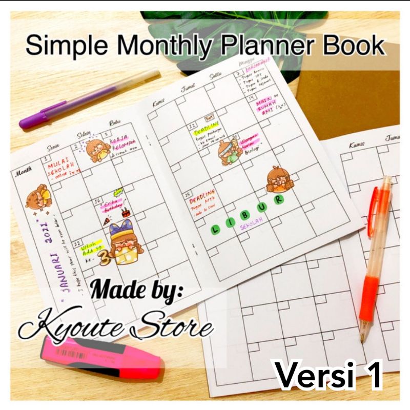 Jual Buku Monthly Planner Simple A5 Versi 2 & 1 Kyoute Catatan Agenda ...