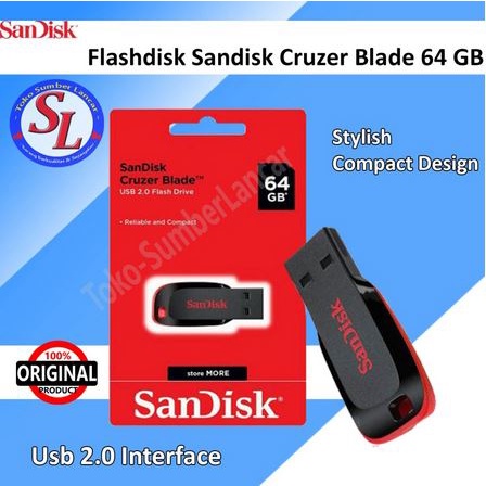Jual FLASHDISK SANDISK 64GB 128 GB CRUZER BLADE USB 2.0 ORIGINAL RESMI ...
