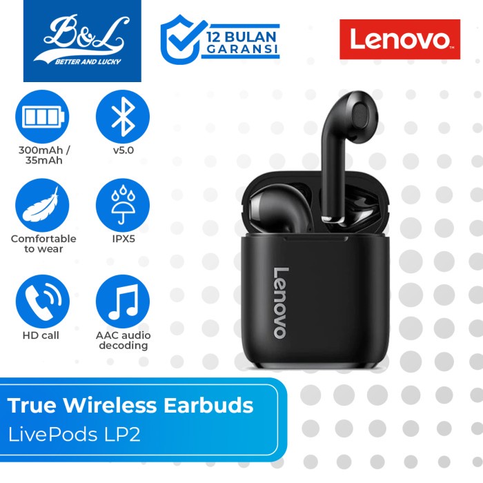 Jual LENOVO Thinkplus LP2 True Wireless Earbuds LivePods Blueotooth 5.0 IPX5 | Shopee Indonesia