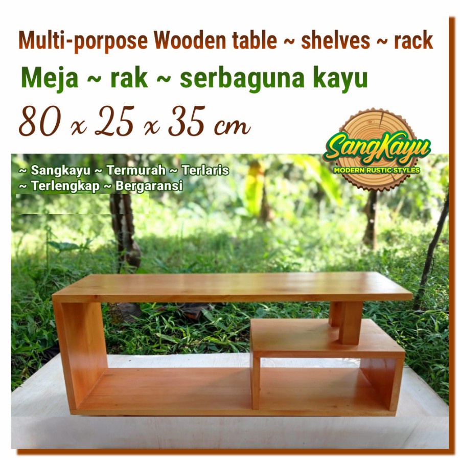 Jual SangKayu Meja Kayu Minimalis Kotak Table 80x25x35 cm Rak Susun ...