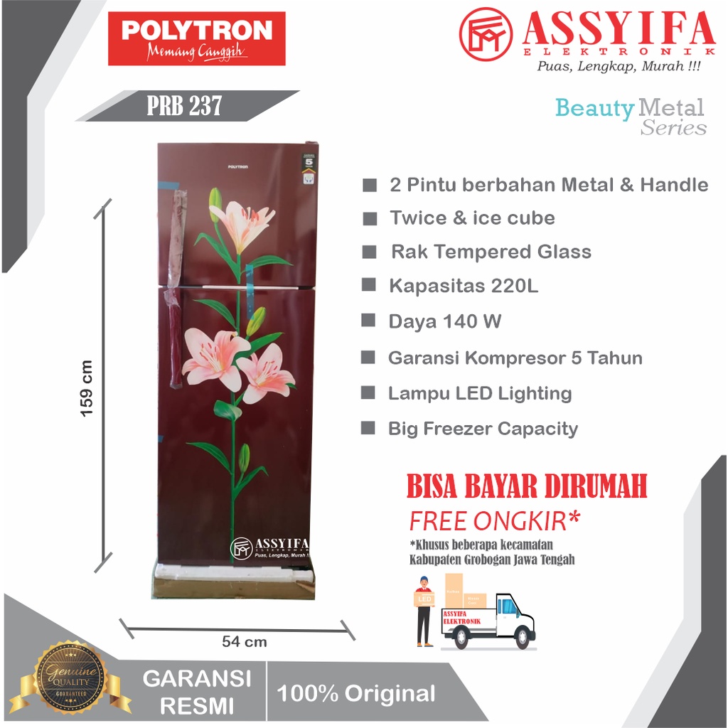 Jual KULKAS POLYTRON 2 PINTU JUMBO PRB 237 METAL SERIES BARU GARANSI ...