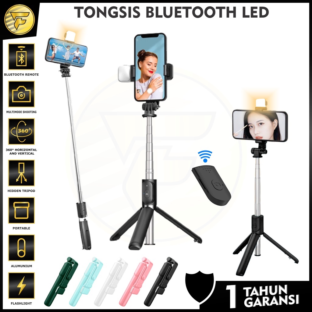Jual Tongsis 4in1 R1s Tripod Bluetooth Remote Control Led Flash Selfi