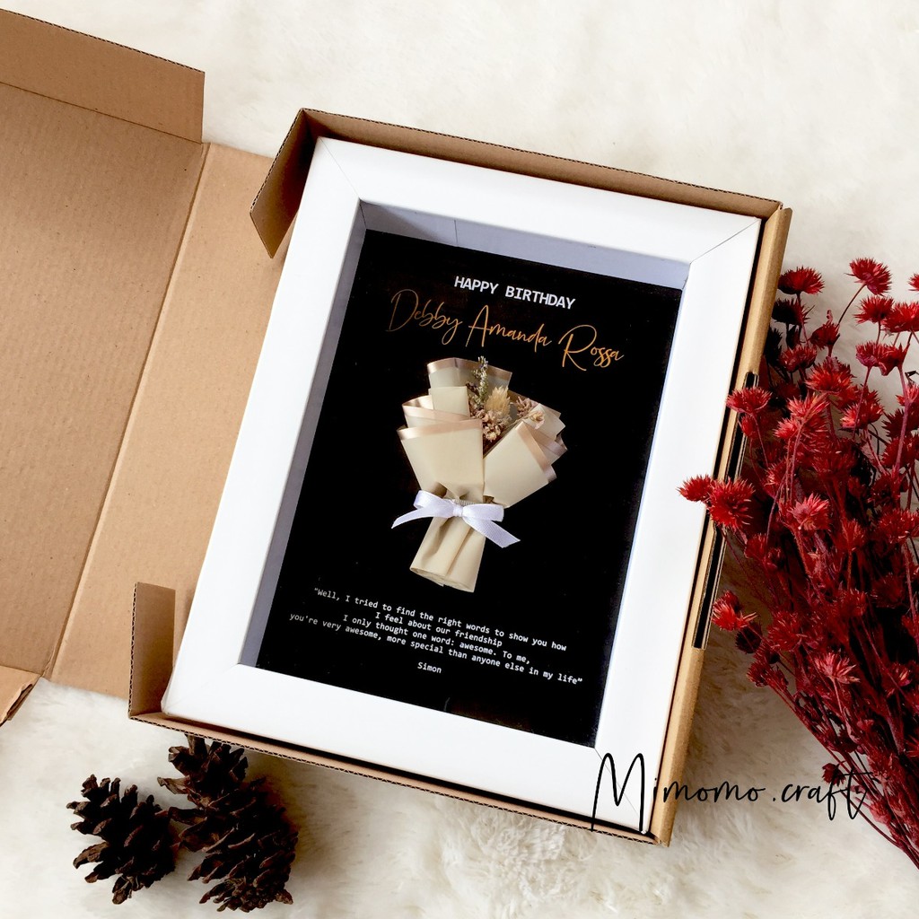 Jual Mini Bouquet in frame 3D Kaca | Hadiah wisuda | Hadiah ulang tahun ...