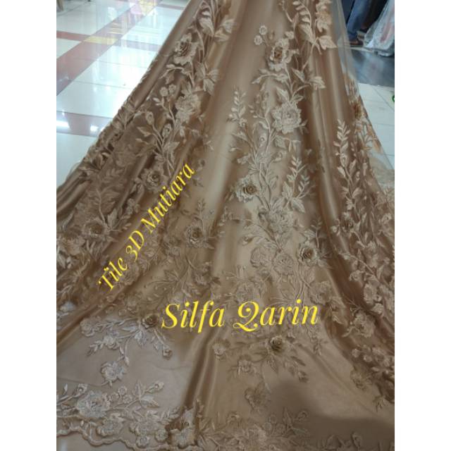 Jual Kain Tile Bunga Timbul Payet Mutiara / bahan kain kebaya tile ...