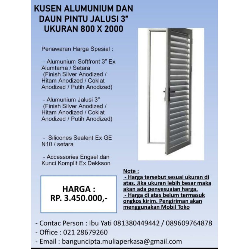 Jual Kusen Alumuniun dan Daun Pintu Jalusi 3" Ukuran 800x2000 | Shopee ...
