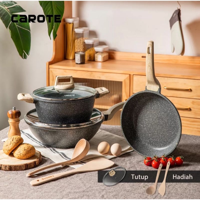 Jual carote set wajan 3 in 1 frypan, casserole Deepfrypan wajan granite ...