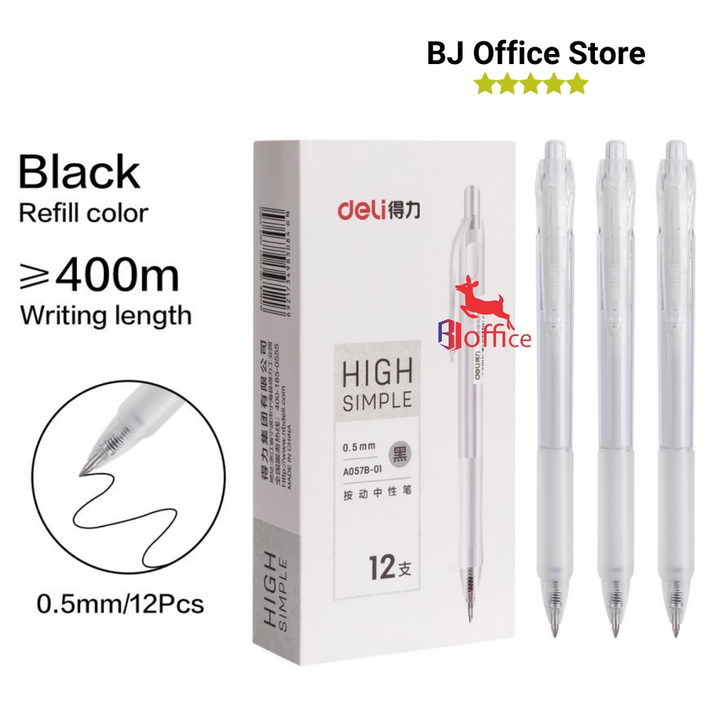 Jual Deli Gel Pen Pulpen Gel Retractable Tinta Hitam 0.5mm / PCS a057b ...