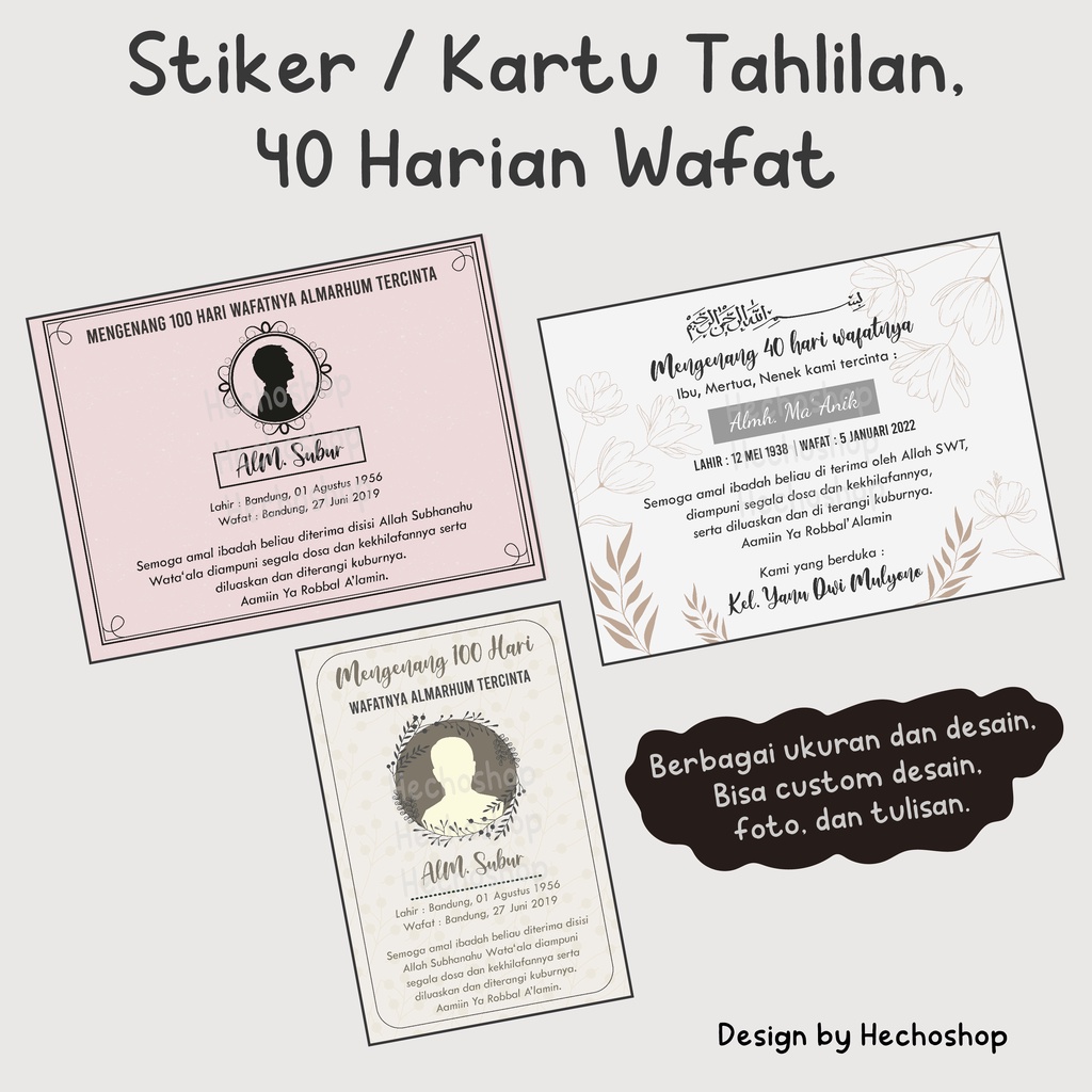 Jual Stiker/kartu Tahlilan / Mengenang Orang Meninggal / Wafat / 40 ...