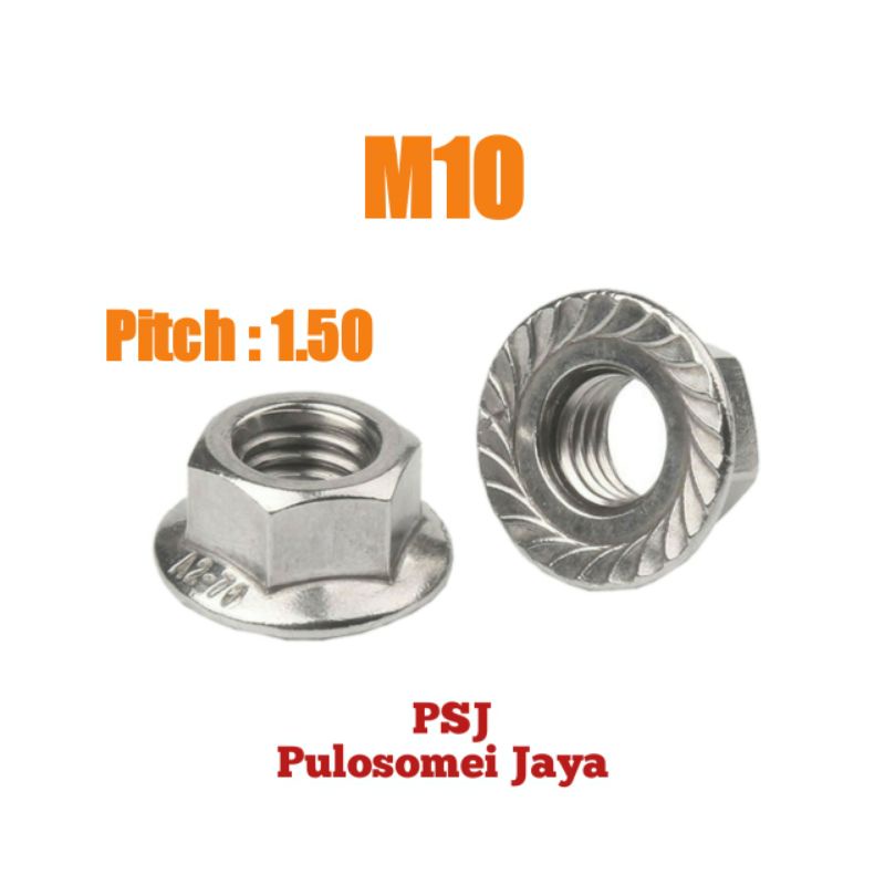 Jual Mur Flange M10 / Mur Flange Stainless M10 / SUS 304 Flange Nut ...