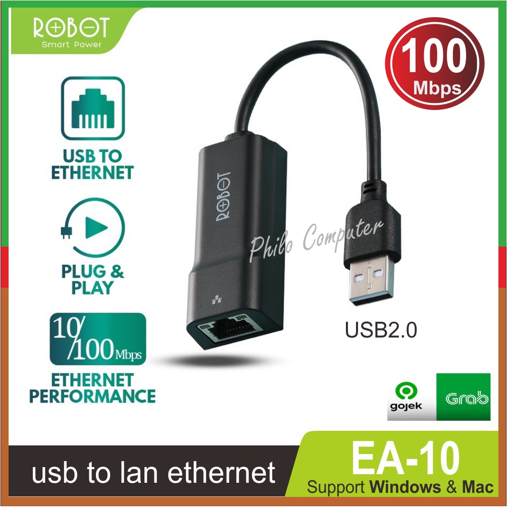 Jual Adapter Usb to Lan ROBOT EA10 Ethernet USB2.0 to RJ45 Port 100Mbps ...