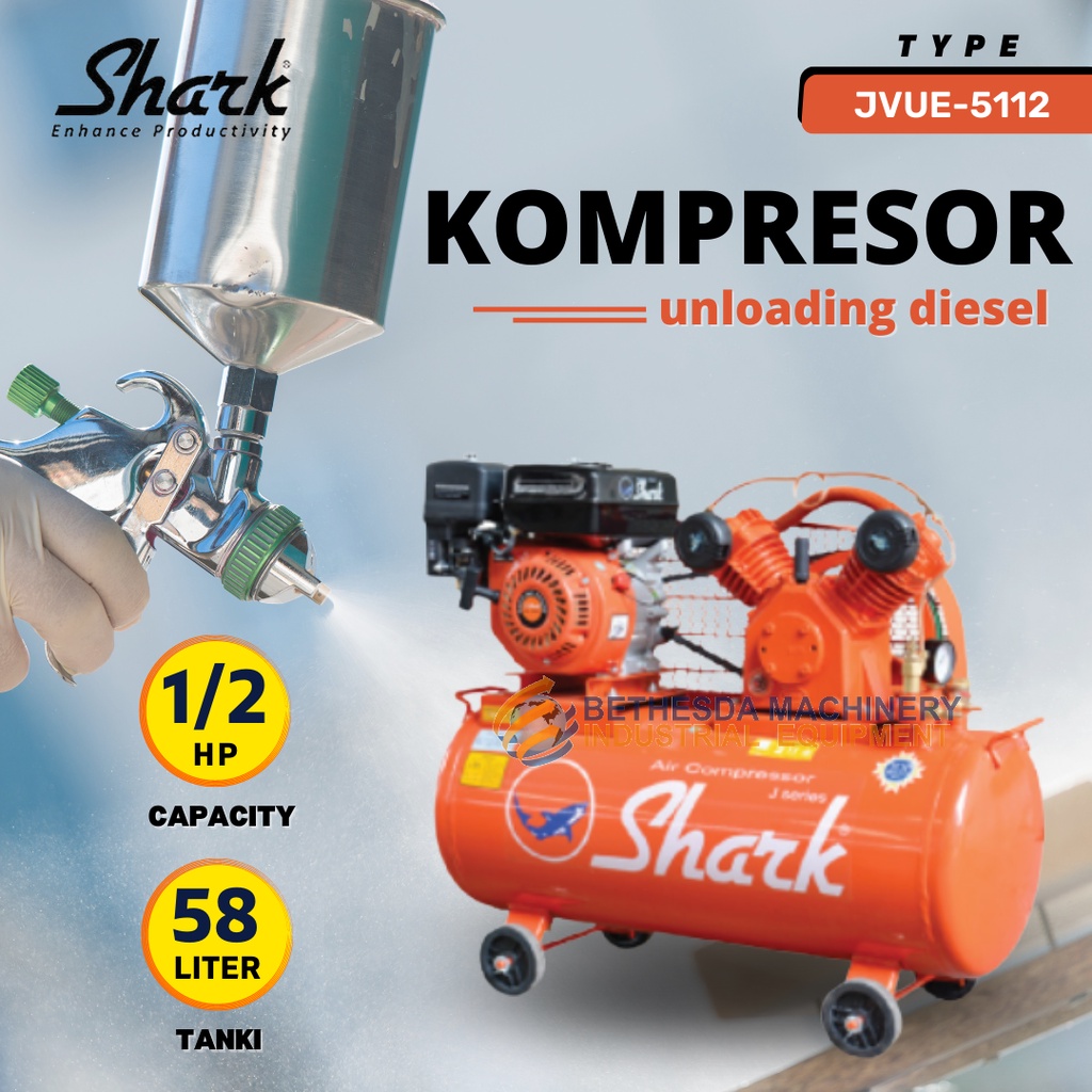 Jual Kompresor Angin SHARK 1 per 4 HP engine / Air Compressor 1/2HP ...