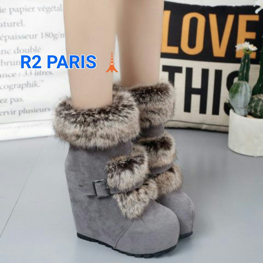 Jual Unik R2 Sepatu Wedges Boots Alaska Bulu Hitam dan Abu Diskon ...