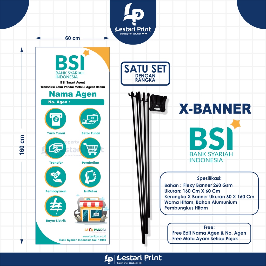 Jual X BANNER BSI SMART AGEN 1 SET DENGAN RANGKA - 160 CM X 160 CM ...