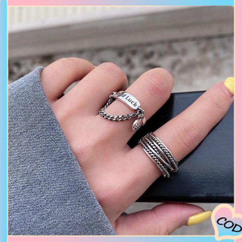 Jual COD ️ Cincin rantai smiley retro wanita minoritas desain ...