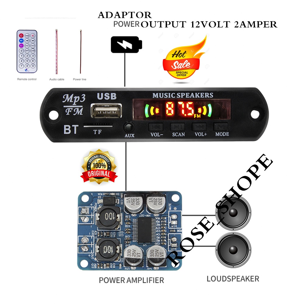 Jual Kit Modul MP3 Bluetooth 5.0 USB Radio FM output 12V 2A | Shopee ...