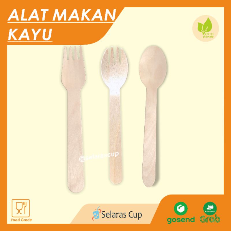 Jual eceran/grosir | alat makan bahan kayu - sendok 2in1 garpu pisau hf ...