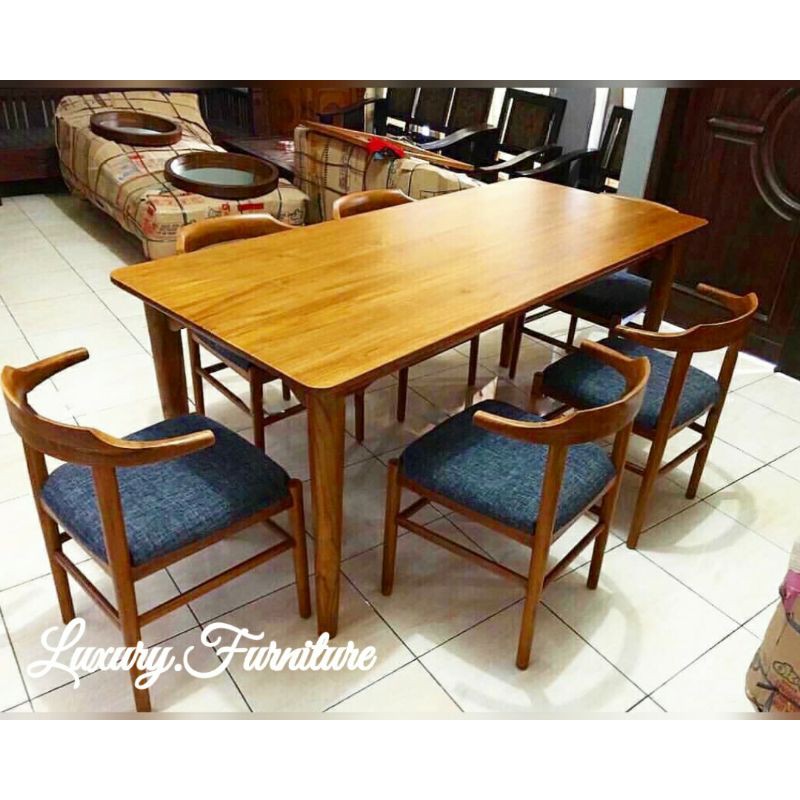 Jual set meja cafe minimalis jati 6 kursi warna natural | Shopee Indonesia