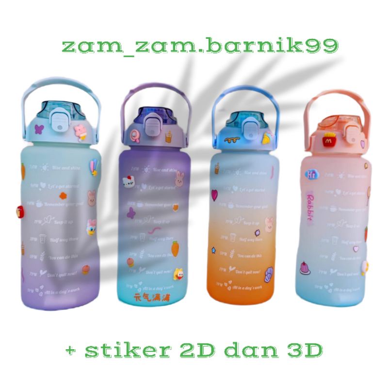 Jual botol viral/botol minum pelangi gradasi ukuran 2liter,plus stiker ...