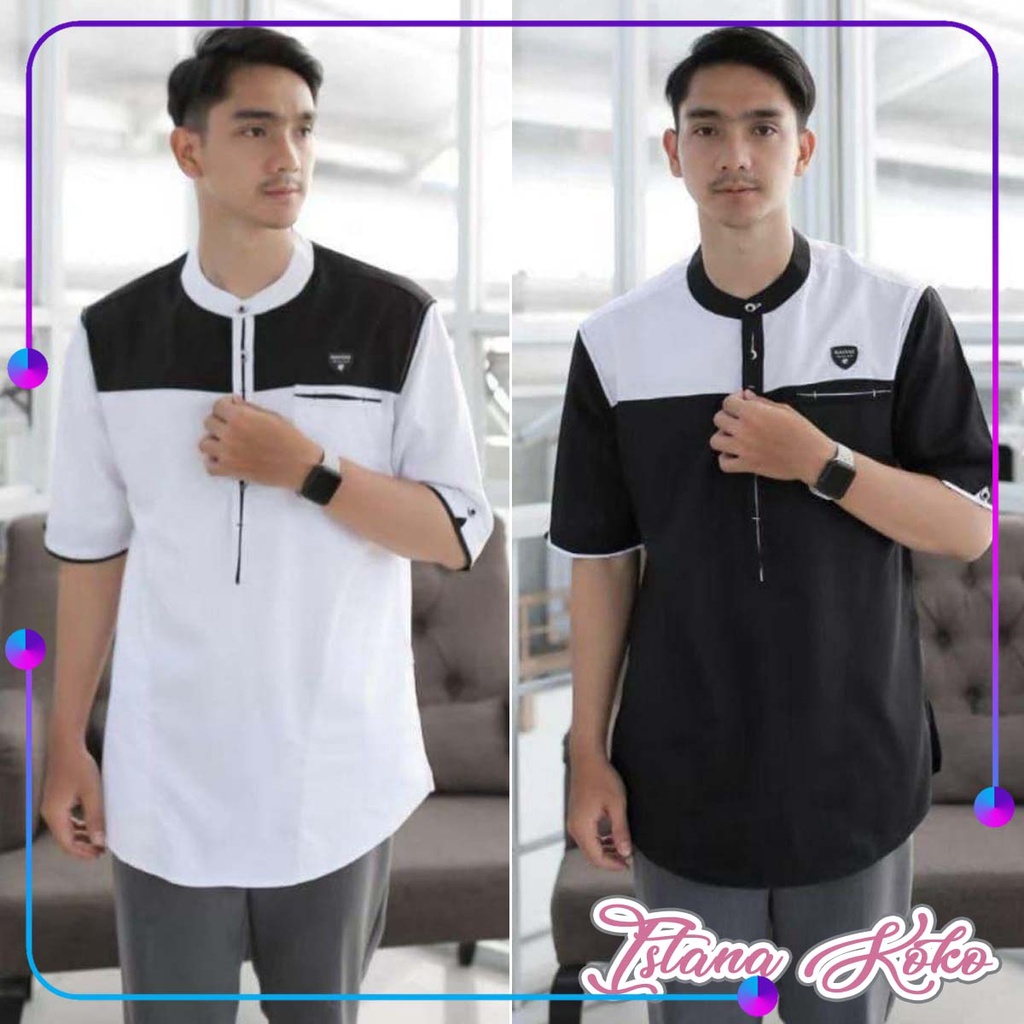 Jual Busana Muslim Model Staff Ultraman Warna Putih Hitam - Baju Lebaran Kurta Toyobo Pendek ...