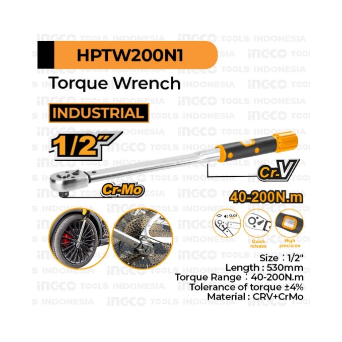 Jual Kunci Momen Torsi Moment Torque Wrench 1/2 Inch INGCO HPTW200N1 ...