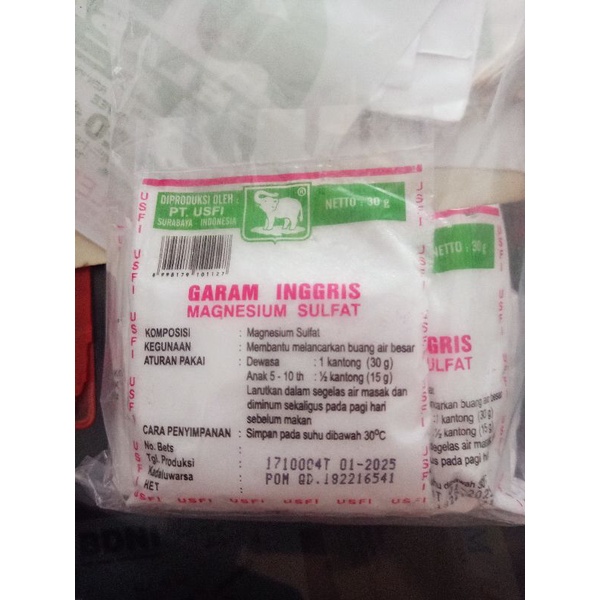 Jual GARAM INGGRIS cap GAJAH / GARAM EPSOM / Magnesium Sulfat / Epsom ...