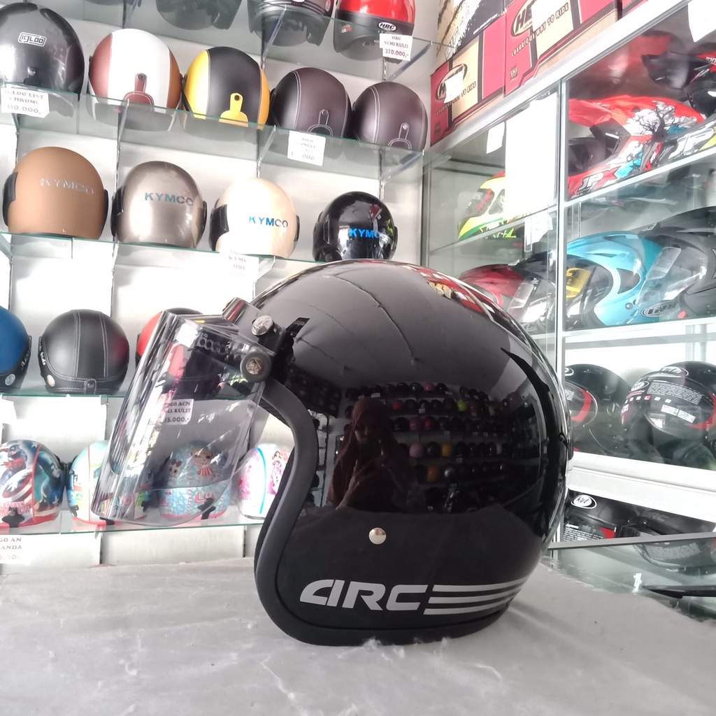 Jual ARC Strip Helm Half Face Kaca Bogo Datar Original Hitam Glossy ...