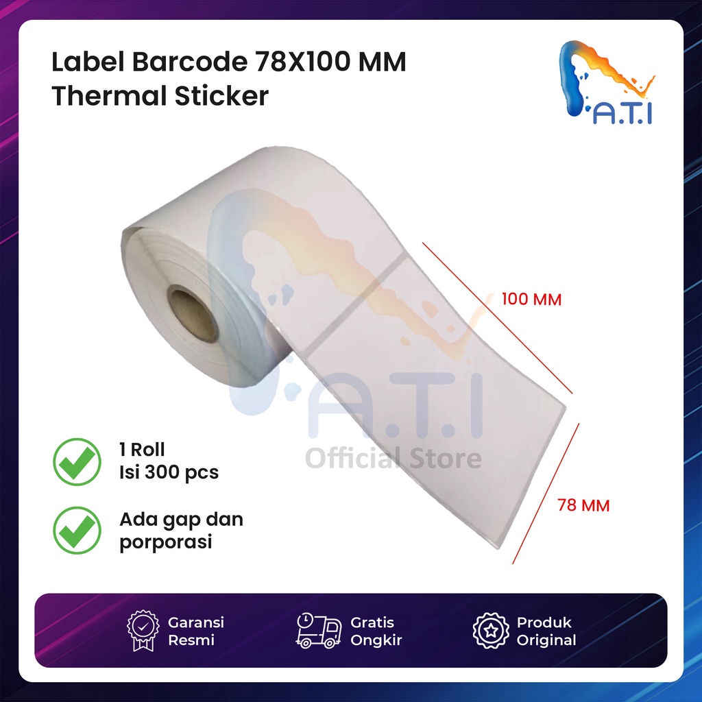 Jual LABEL BARCODE 78x100mm KERTAS STICKER LABEL THERMAL 78 x 100 mm ...