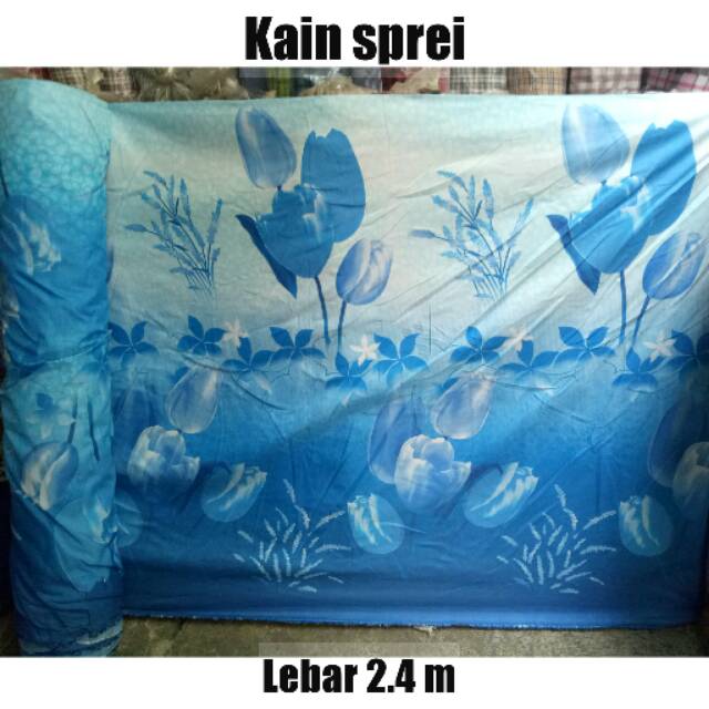 Jual BAHAN KAIN SPREI MOTIF ABSTRACT ABSTRAK BUNGA TULIP BIRU METERAN ...