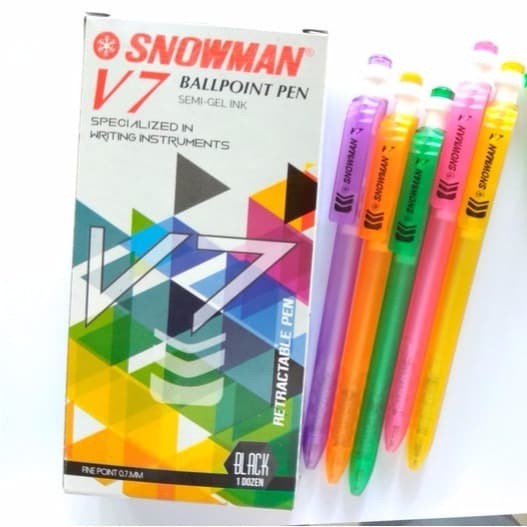 Jual BOLPEN SNOWMAN V7 @12PCS / PULPEN 62149426 | Shopee Indonesia