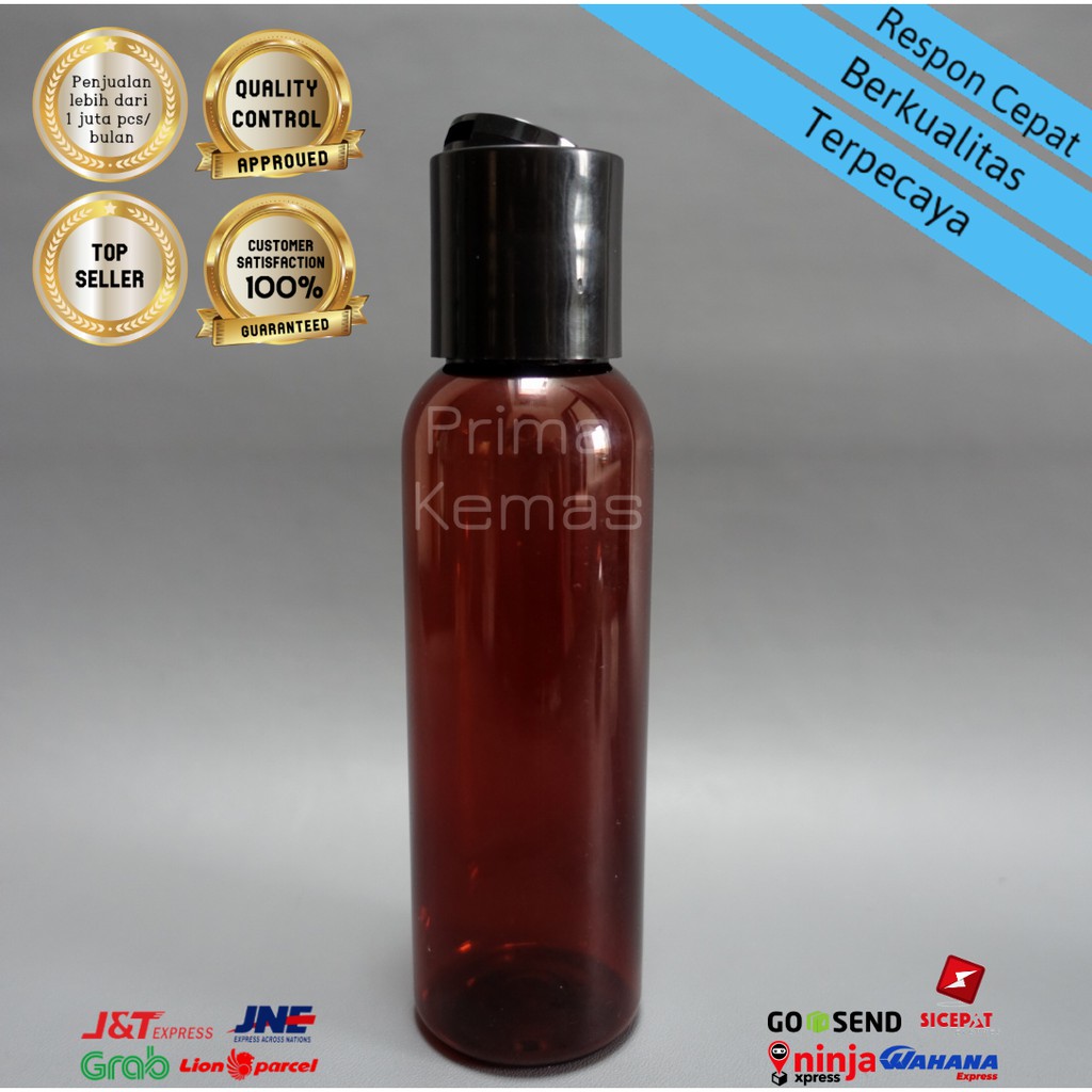 Jual Botol Presstop 100 ml - botol kosmetik 100 ml - botol skincare Pet 100 ml Coklat | Shopee ...