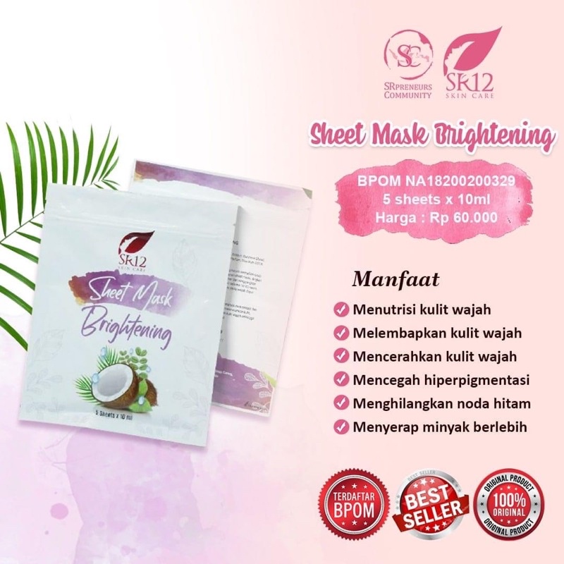 Jual SHET MASK BRIGHTENING SR12 (Untuk kulit normal dan Flek Hitam) | Shopee Indonesia
