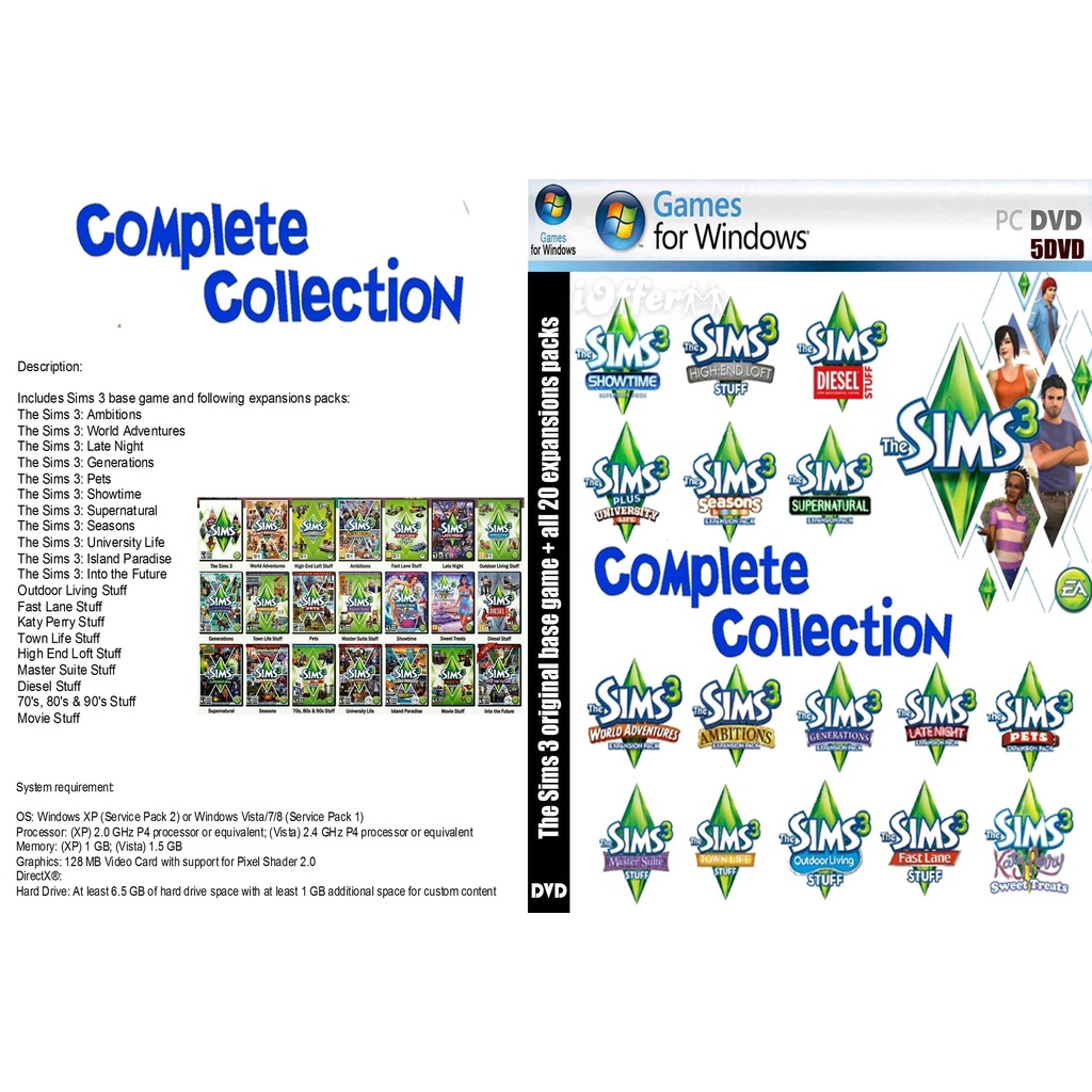 Jual The Sims 3 original base game all 20 expansions packs 5DVD ...