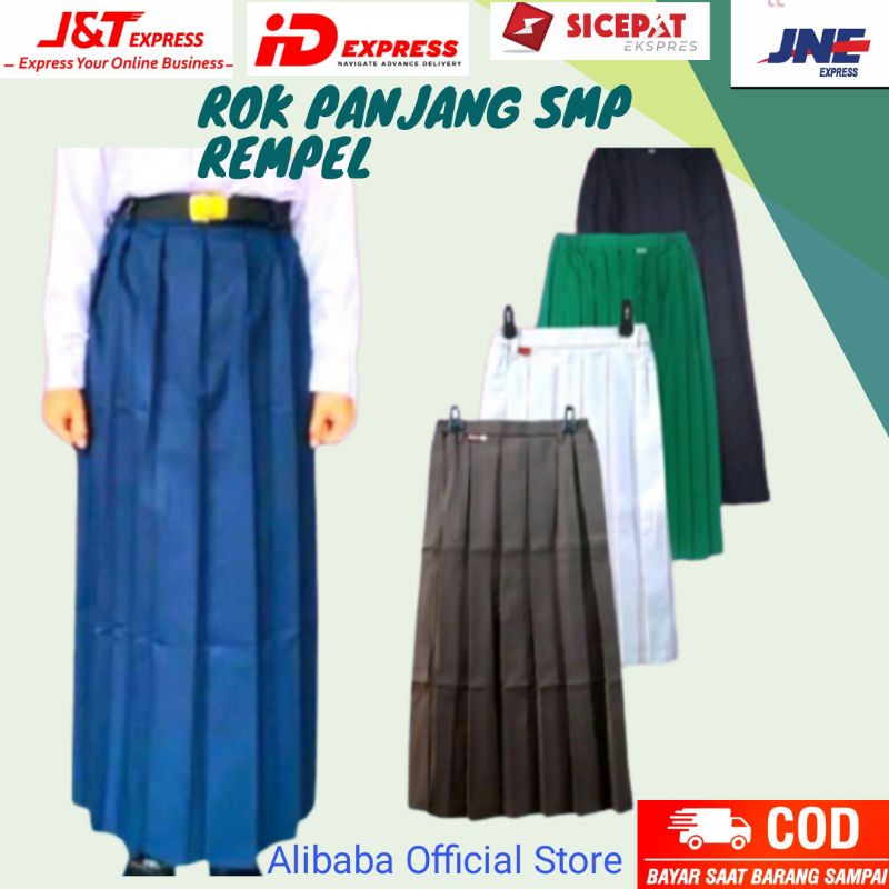 Jual seragam sekolah rok panjang SMP model pliskit/rempel biru coklat putih hitam | Shopee Indonesia
