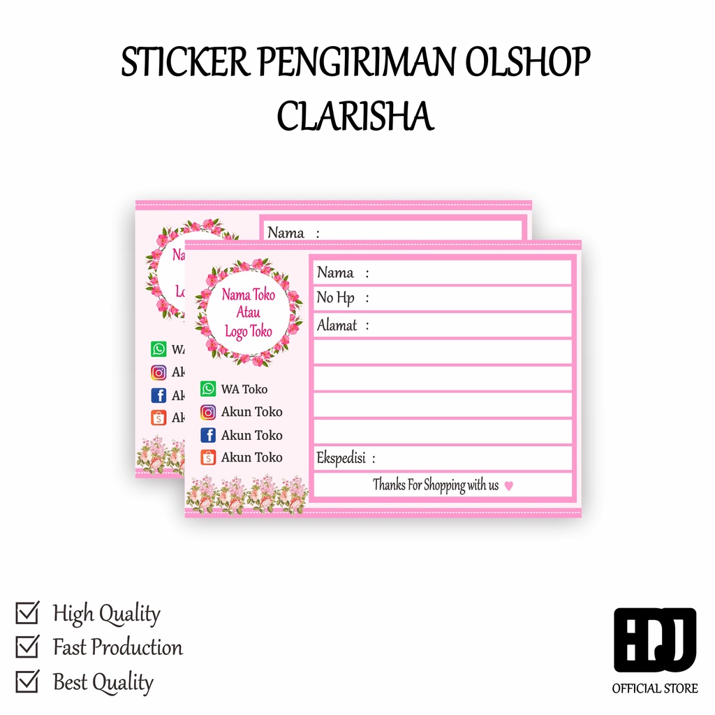 Jual Clarisha / sticker label pengiriman olshop custom / label ...