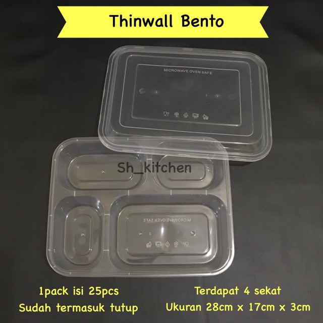 Jual Thinwall bento 4 sekat/ box makan/ tempat makan/ kotak bekal ...