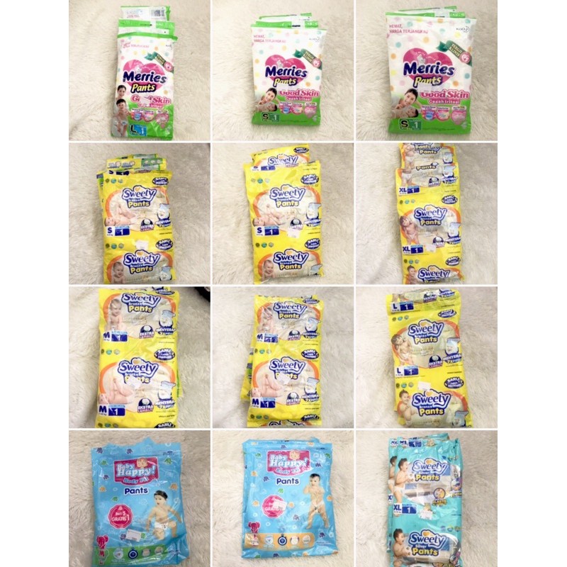 Jual Ecer pamers diapers merries / baby happy / sweety/ eceran renceng ...