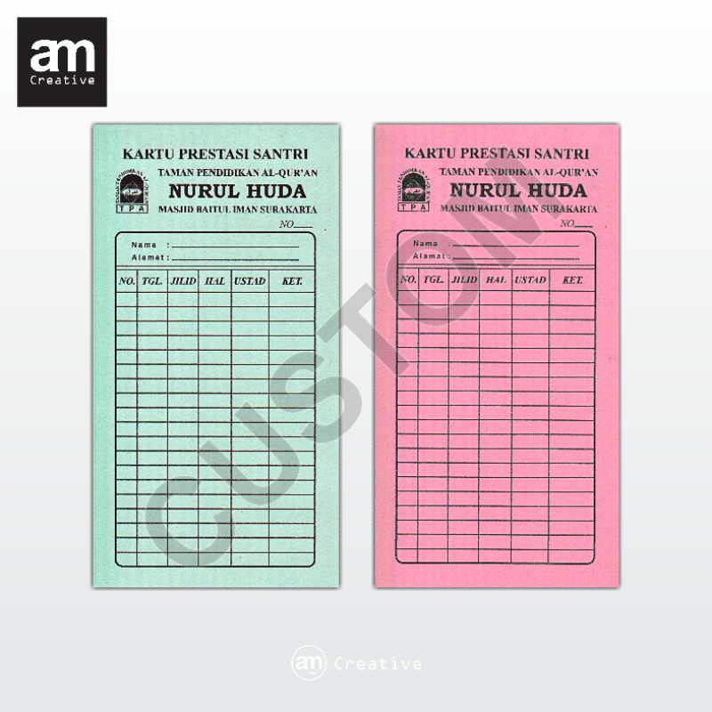 Jual Kartu Iuran Kartu Infaq Kartu Prestasi Santri CUSTOM TPA / TPQ ...